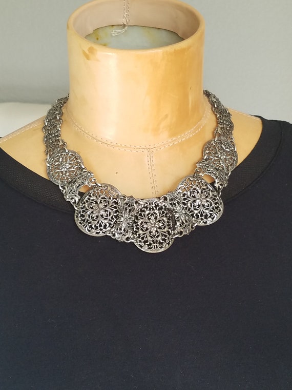 Napier Silver-Tone Ornate Filigree Bib Necklace: Vict… - Gem