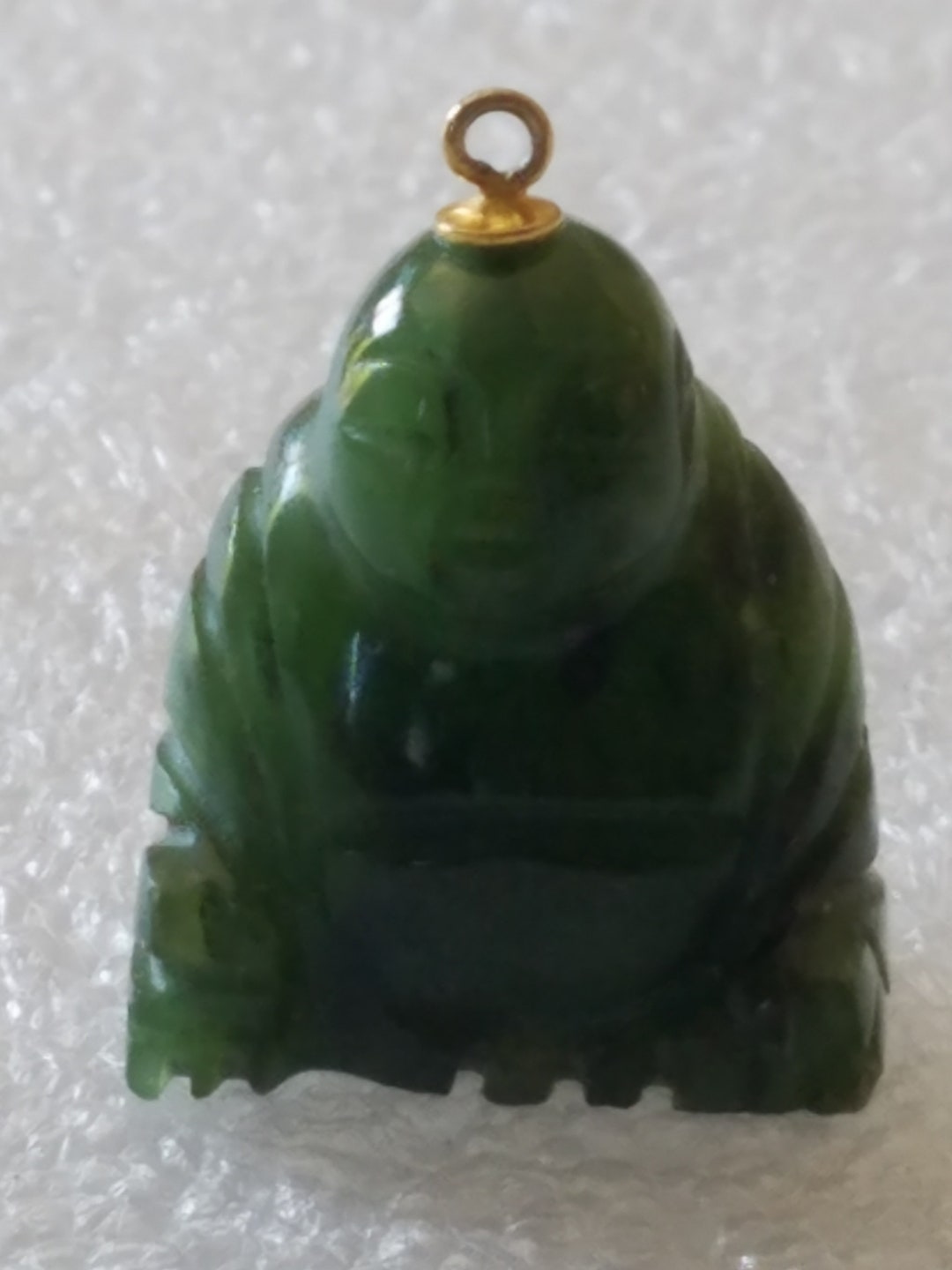 Vintage Carved Green Nephrite Buddha Peace & Longevity Pendant With No ...