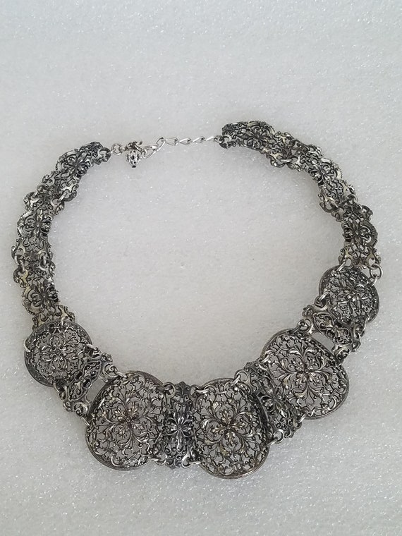 Napier Silver-Tone Ornate Filigree Bib Necklace: Vict… - Gem