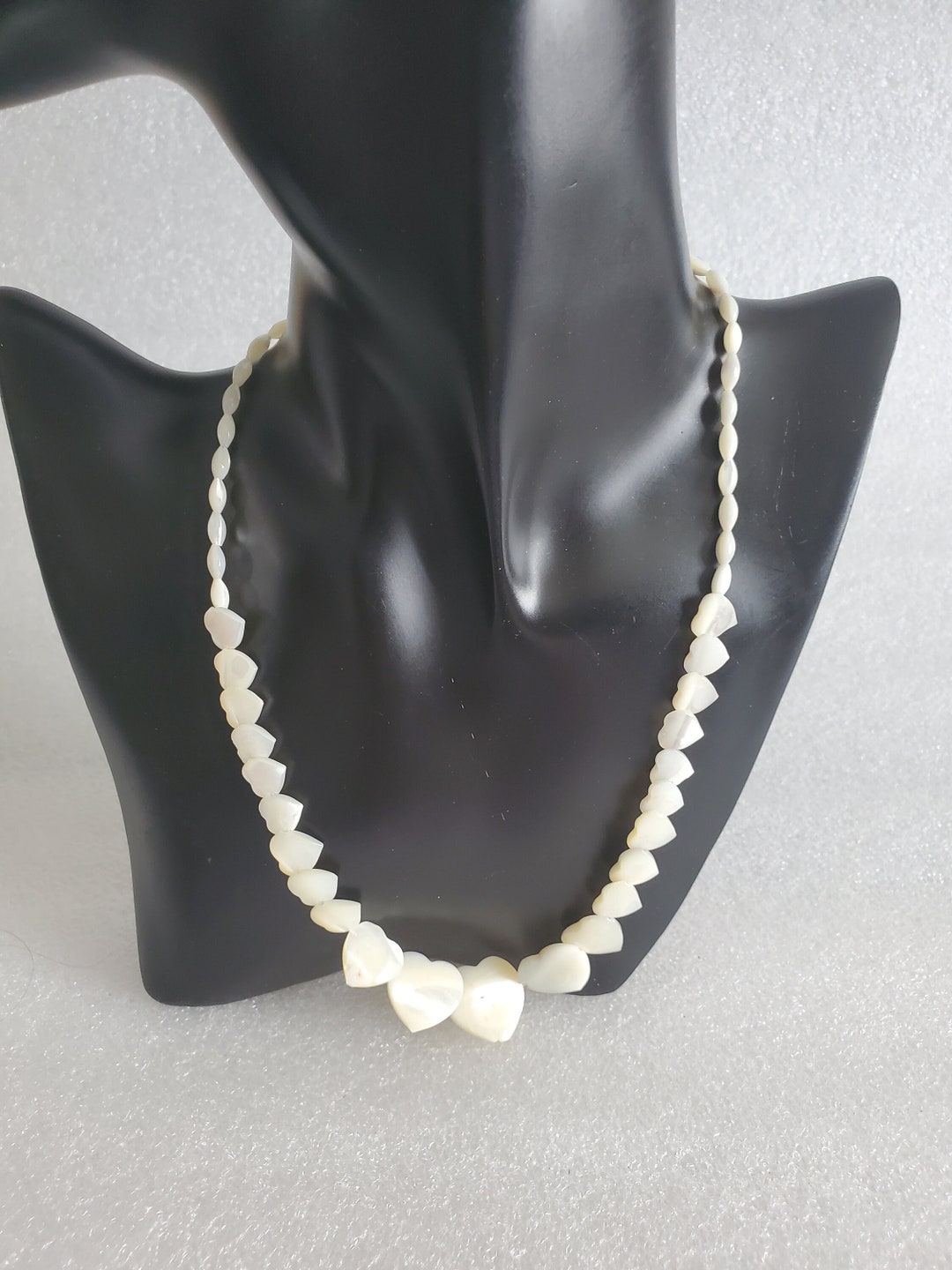 Vintage Romantic Cream-colored Heart Shaped Mother of Pearl Beaded ...