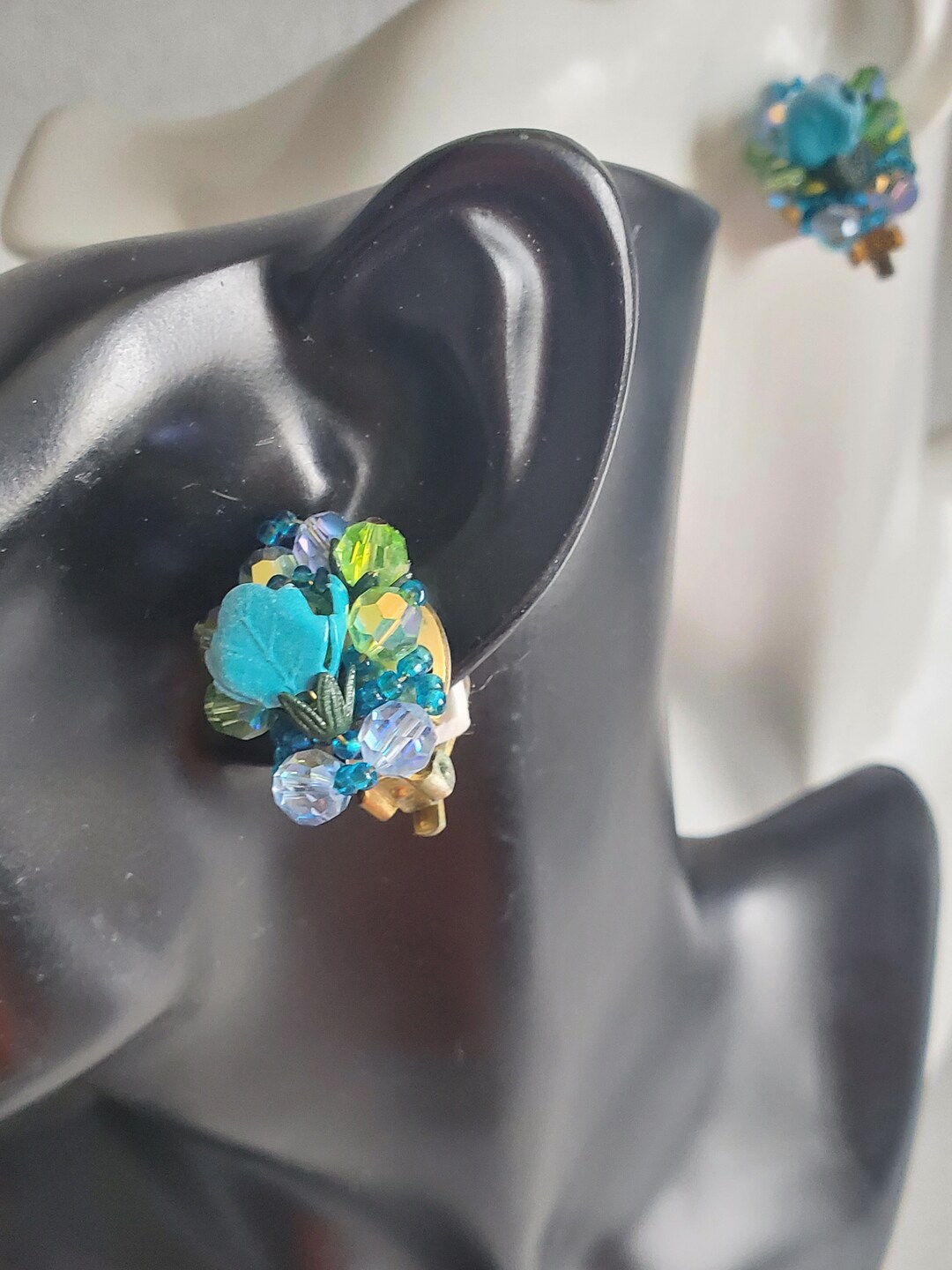 1950's Art Nouveau Uranium Blue & Green Clustered Clip On's Glows Under ...