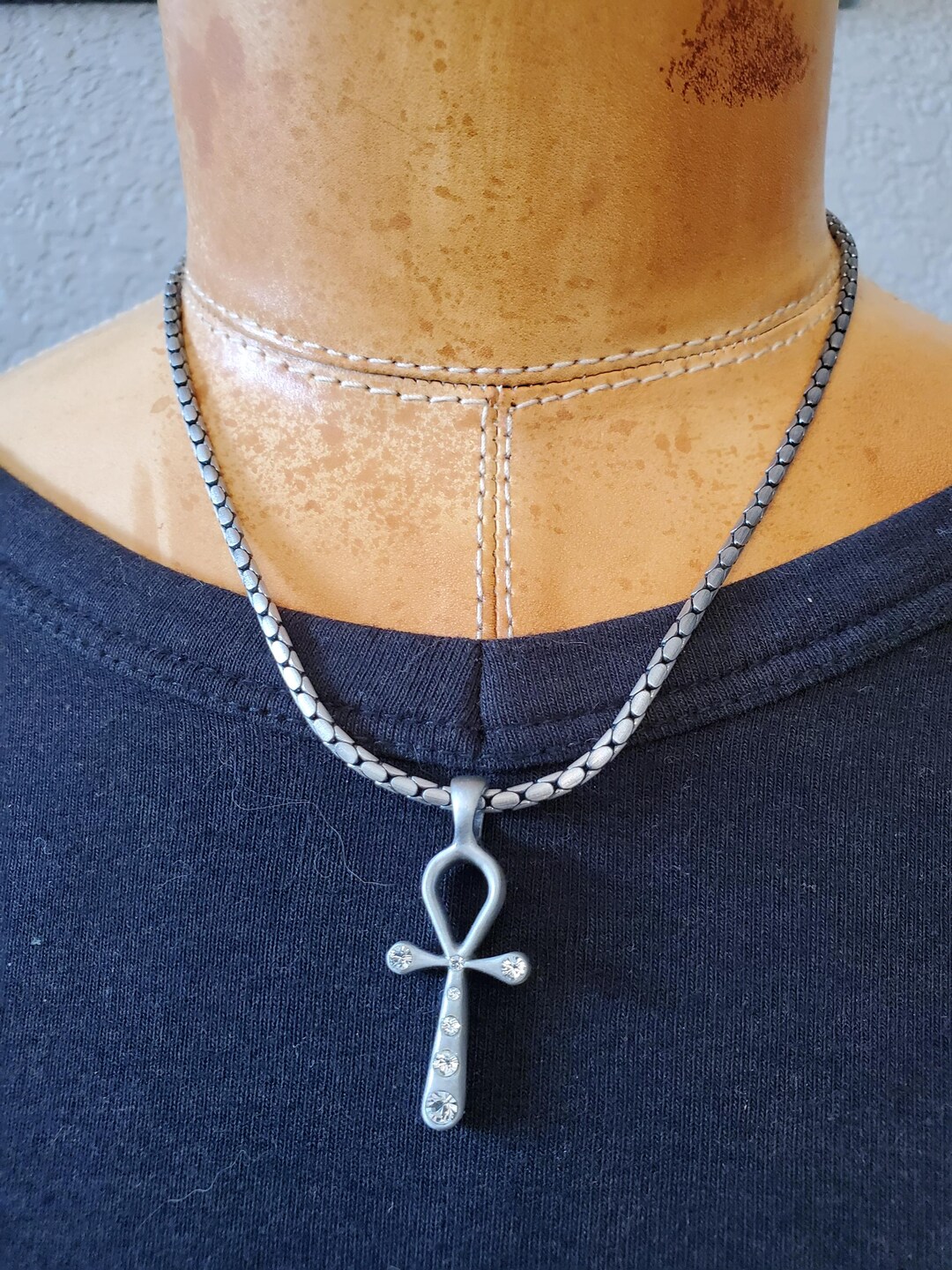 Vintage BICO Nefertiti Ankh Cross W Clear Stones & Bico Sterling Silver ...