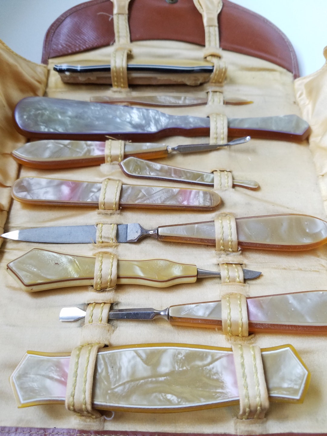 1920's Boardwalk Era 9-piece Celluloid Manicure Set W/ Nice Traveling ...