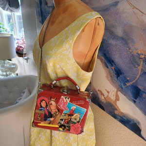 One of Kind 1950's Red Top Handle Cowgirl Decoupage Box Purse W ...