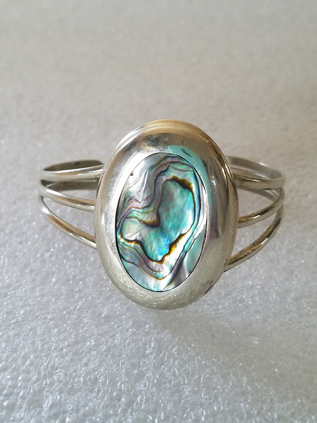 Big Adjustable Oval Alpaca Abalone Shell Signed "alpaca Mexico" Cuff ...