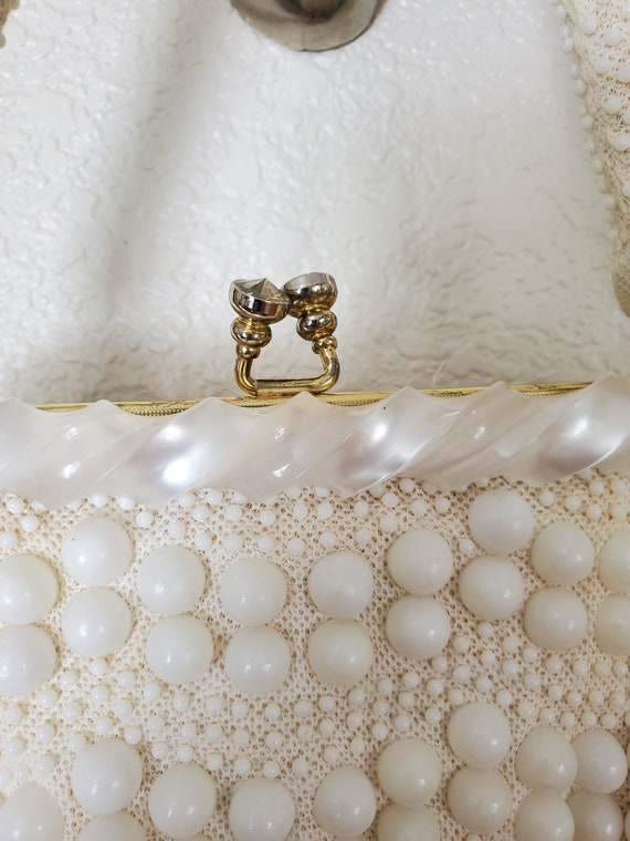 1960's Pearlized White Lucite Beaded Purse Made in Ho… - Gem