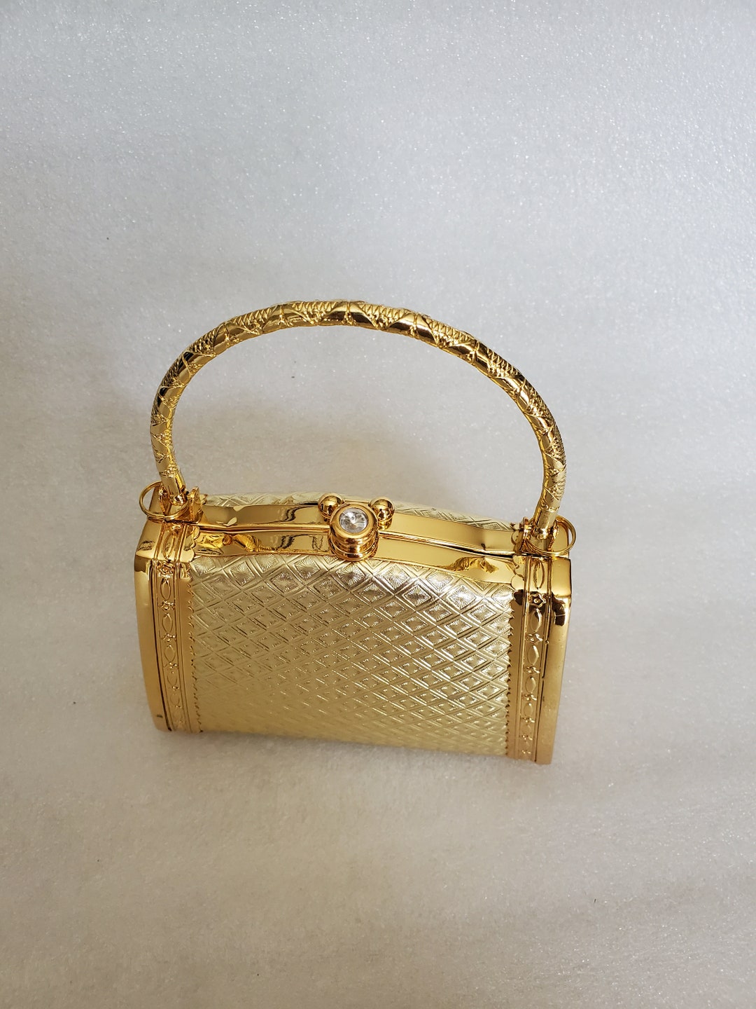 Dainty Elegant Gold Top Handle Clutch for Prom or Wedding W/ Long Chain ...