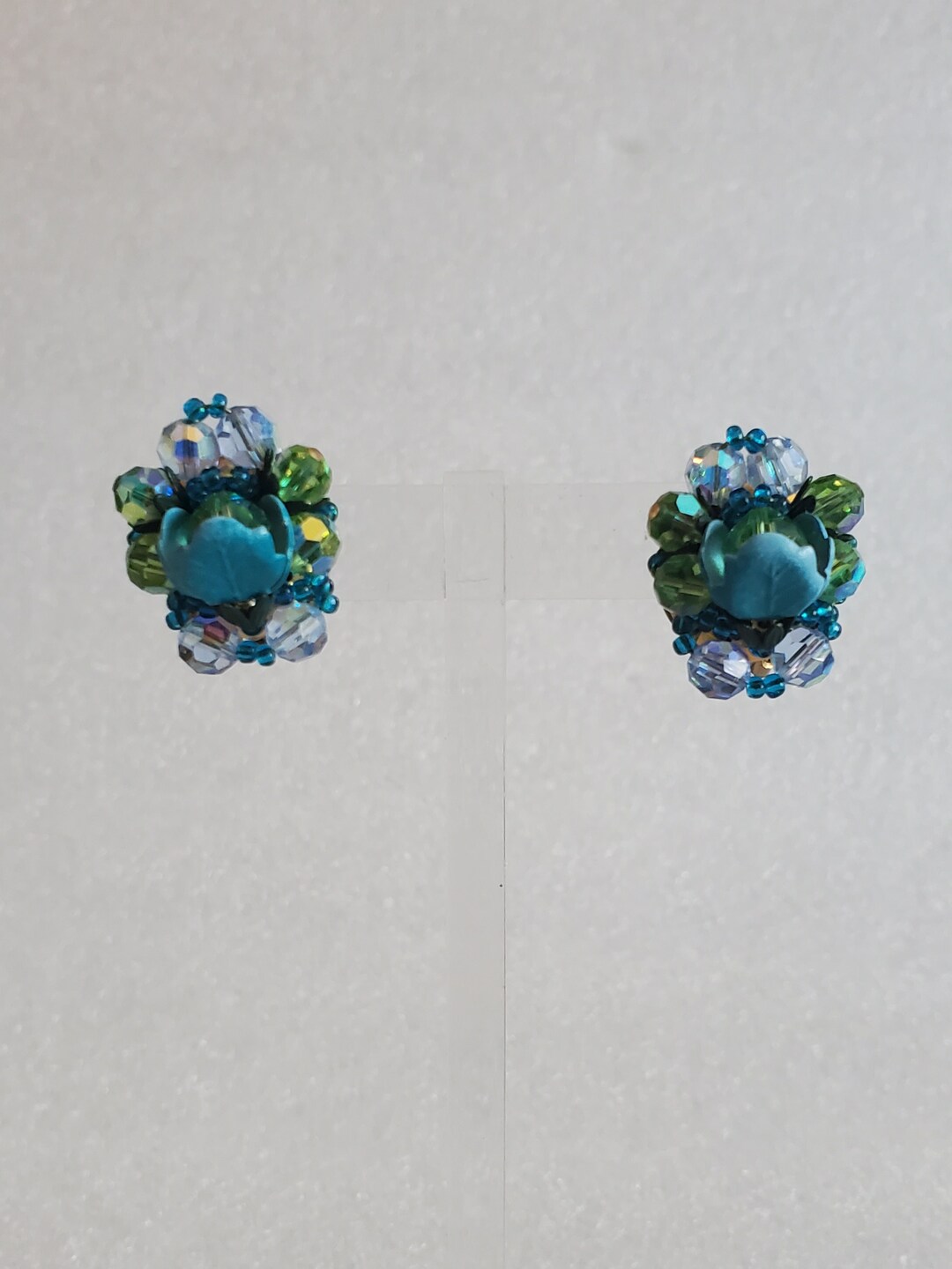1950's Art Nouveau Uranium Blue & Green Clustered Clip On's Glows Under ...