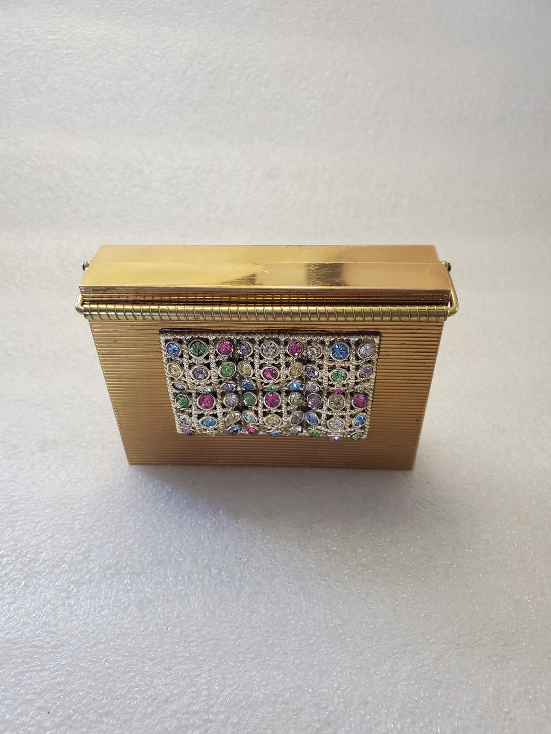 Vintage Volupte' Compact Make up Case Clutch Colorful Crystal on Gold ...