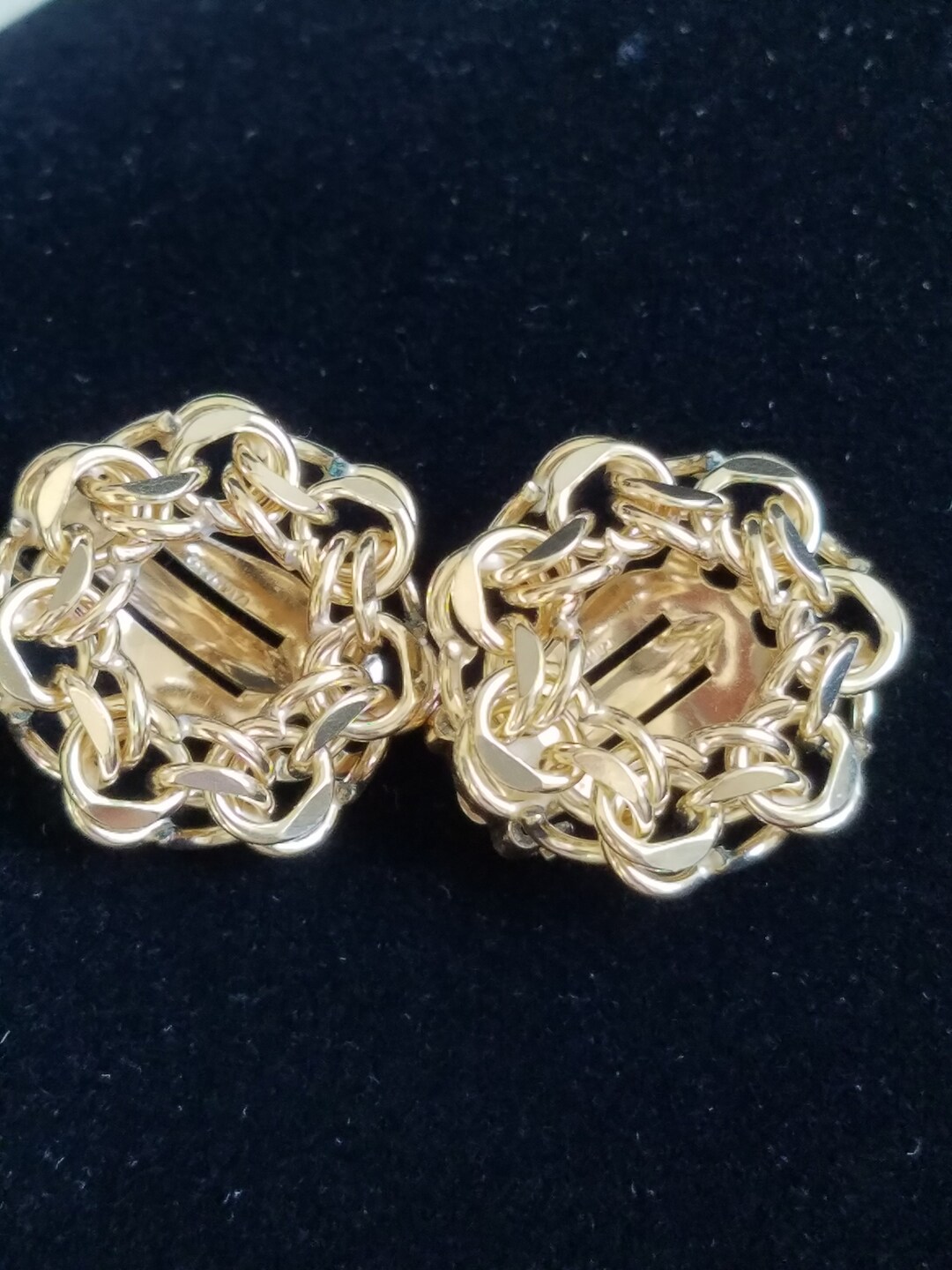 Vintage 12K Gold Filled Open Flower Clip on Earrings: Wreath Chain ...
