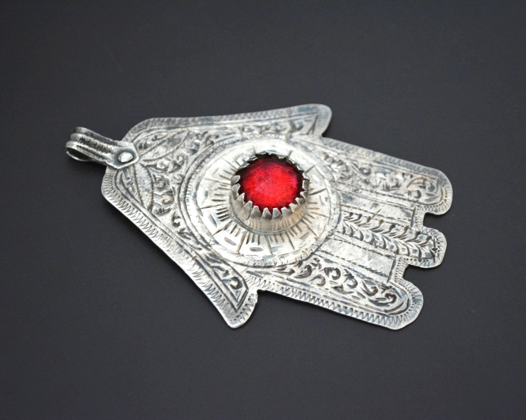 Large Hamsa Pendant With Red Glass - Khamsa Pendant - Berber Amulet ...