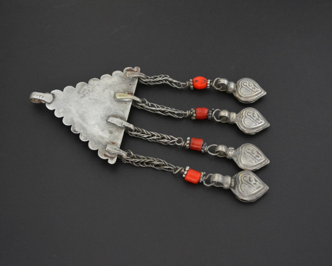 Turkmen Gilded Silver Carnelian and Glass Pendant - Turkmen Tekke ...