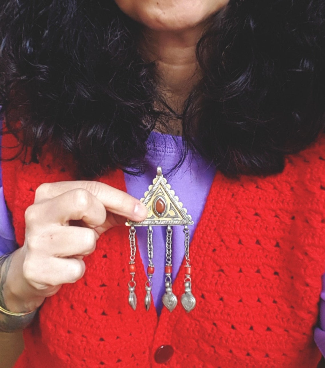 Turkmen Gilded Silver Carnelian and Glass Pendant - Turkmen Tekke ...