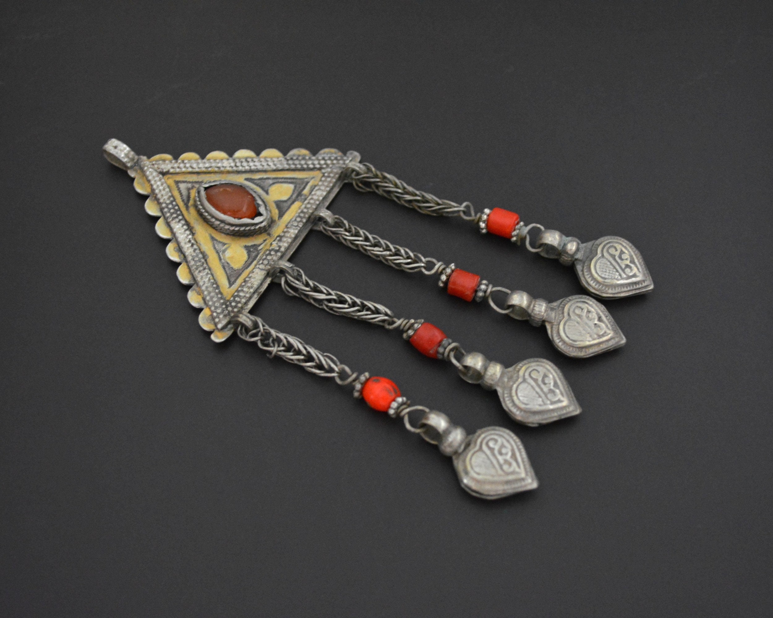 Turkmen Gilded Silver Carnelian and Glass Pendant - Turkmen Tekke ...