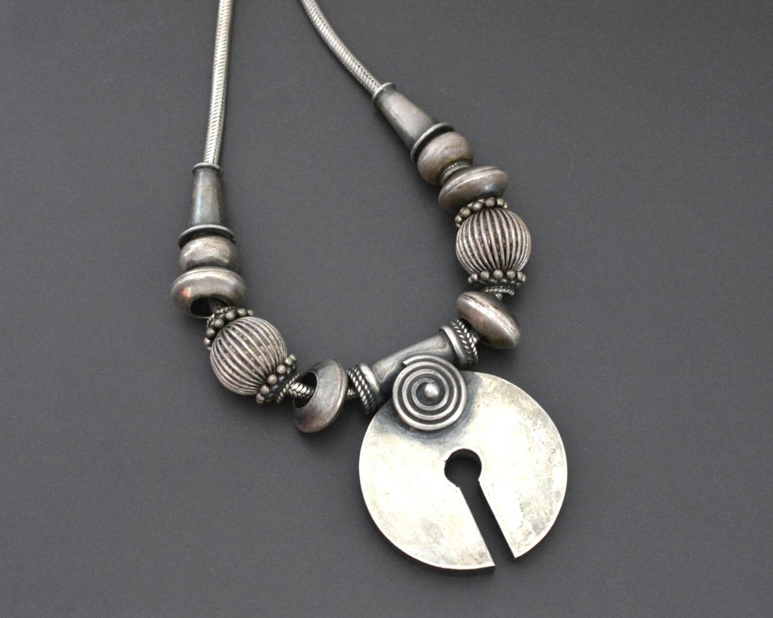 Indian Amulet Silver Beads Necklace With Snake Chain - Etsy