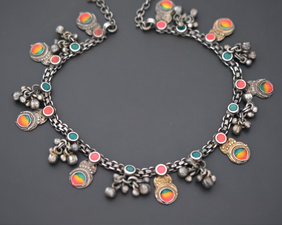 Rajasthani Silver Necklace With Colorful Inlays - India Tribal Silver ...