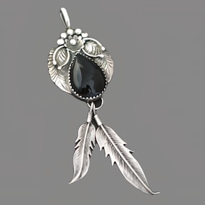 Native American Navajo Onyx Feather Pendant - Etsy