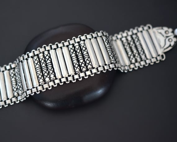 Wide Rajasthani Silver Bracelet - Indian Ethnic Silve… - Gem