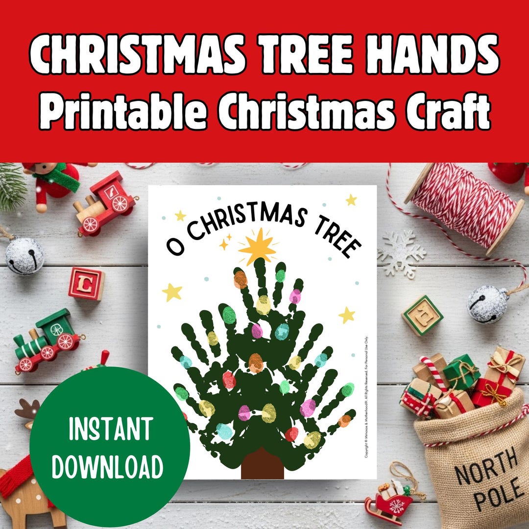 Printable Christmas Tree Handprint Craft – Holiday Keepsake Template - Etsy