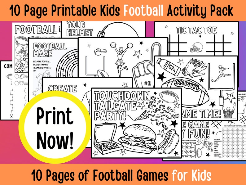 Printable Football Activity Pages, Game Printable Bundle, Football ...