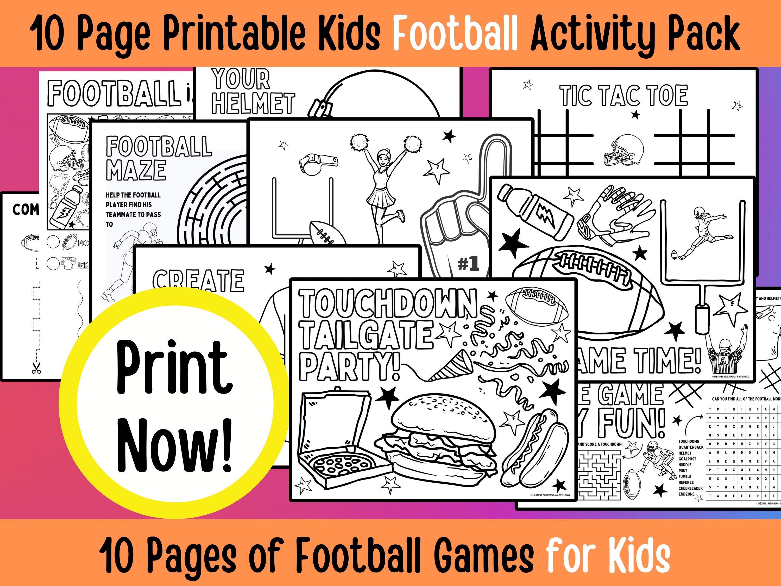 Printable Football Activity Pages, Game Printable Bundle, Football ...