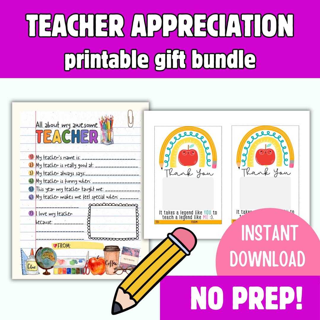 Teacher Appreciation Printables | All About My Teacher, Gift Card ...