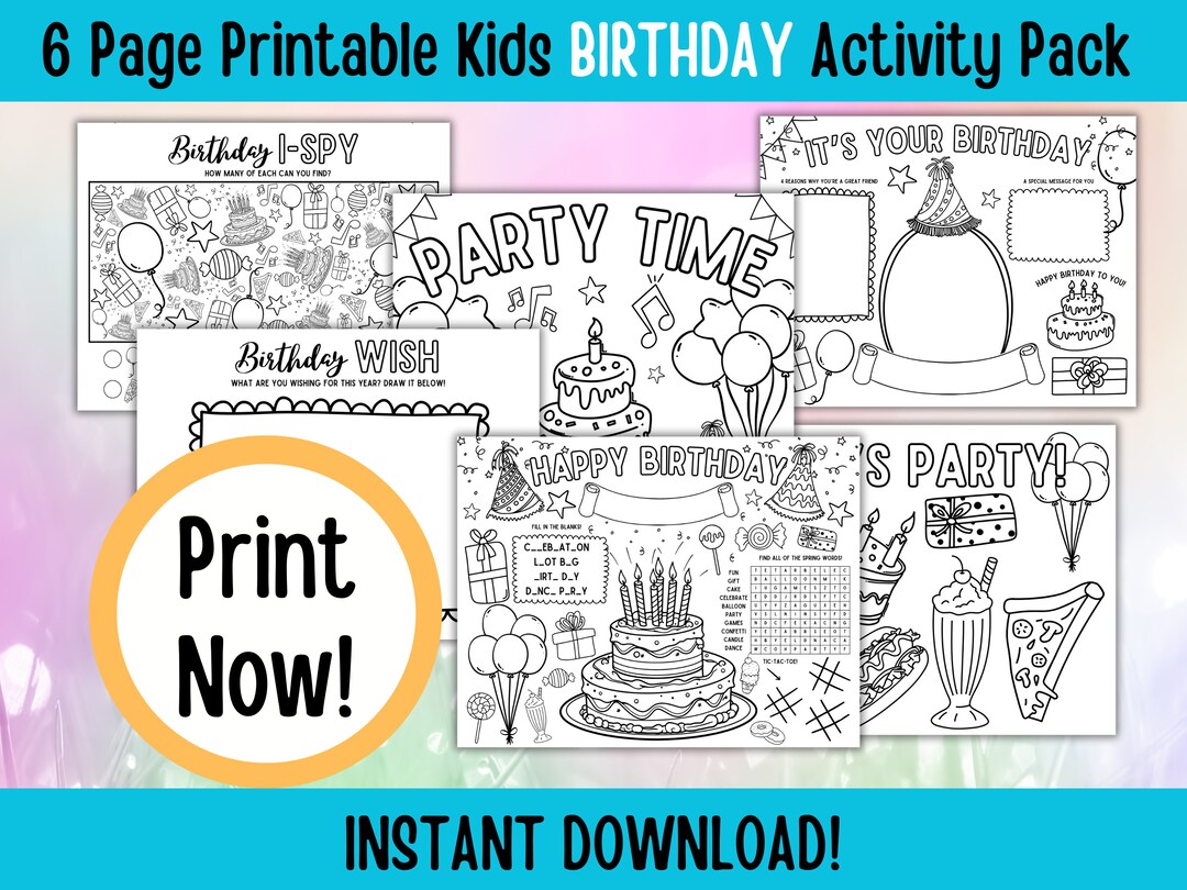 Printable Kids Birthday Activity Pages, Coloring Pages, Printable ...