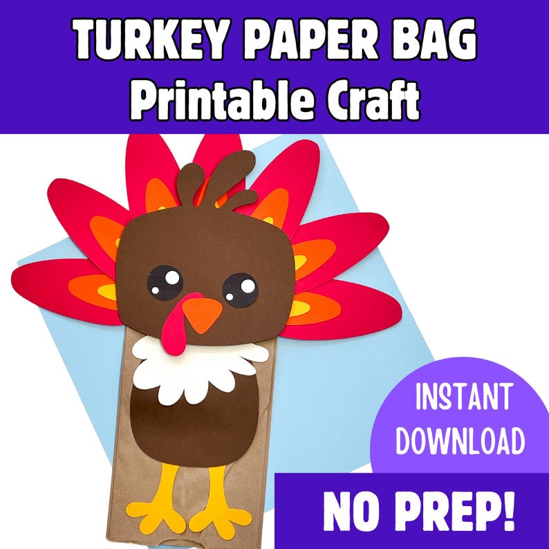 Printable Turkey Paper Bag Craft – DIY Fall Kids Activity (PDF Pattern ...
