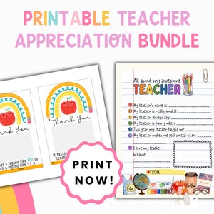 Printable Teacher Appreciation Gift | All About My Teacher Printable ...