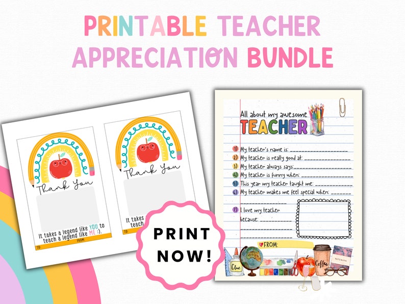 Printable Teacher Appreciation Gift All About My Teacher Printable ...