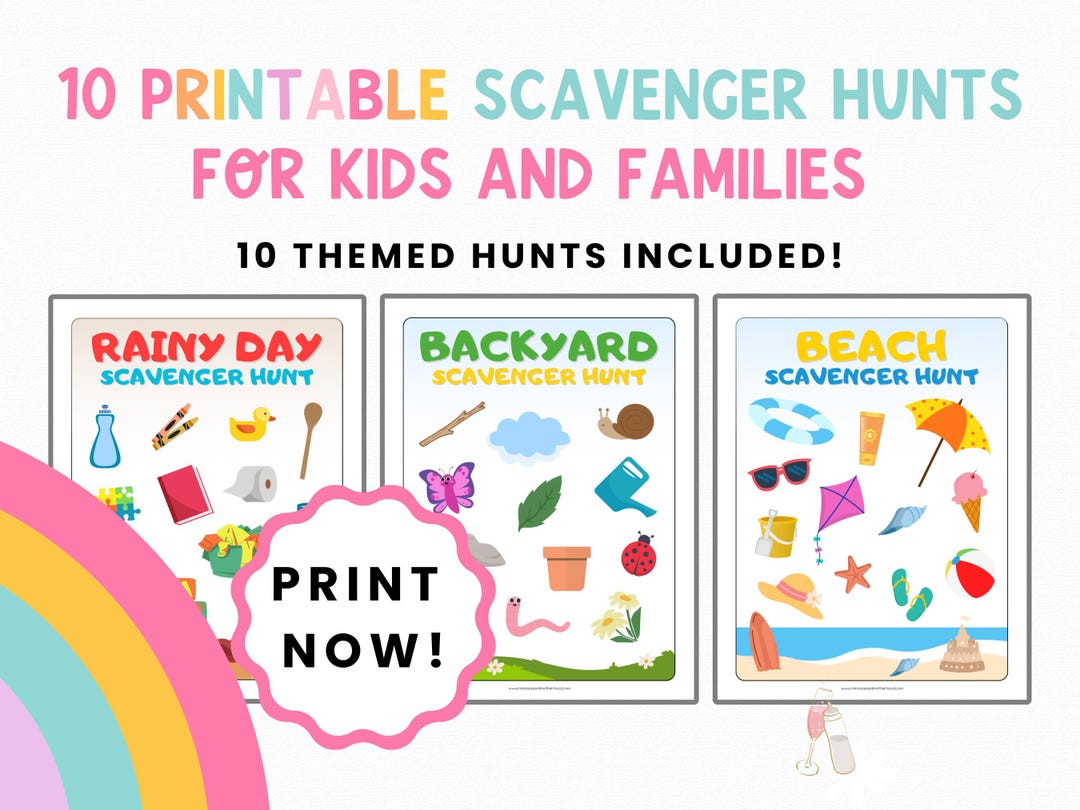 Printable Kids Scavenger Hunt Bundle of 10: Backyard, Road Trip, Rainy ...