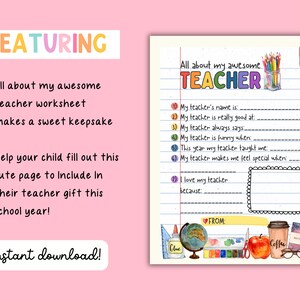 Printable Teacher Appreciation Gift | All About My Teacher Printable ...