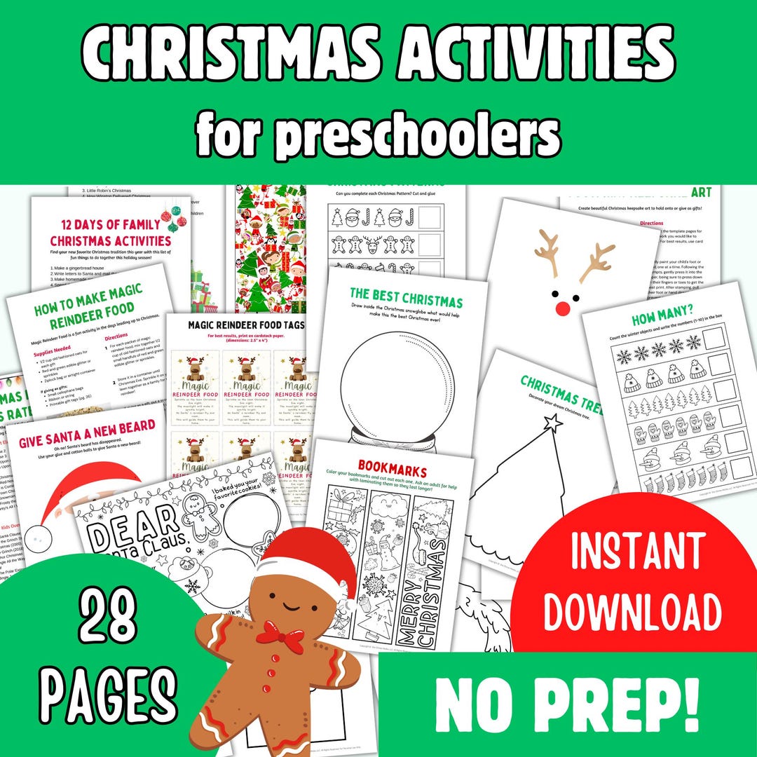 Printable Preschool Christmas Activities Bundle, Coloring Pages Crafts ...
