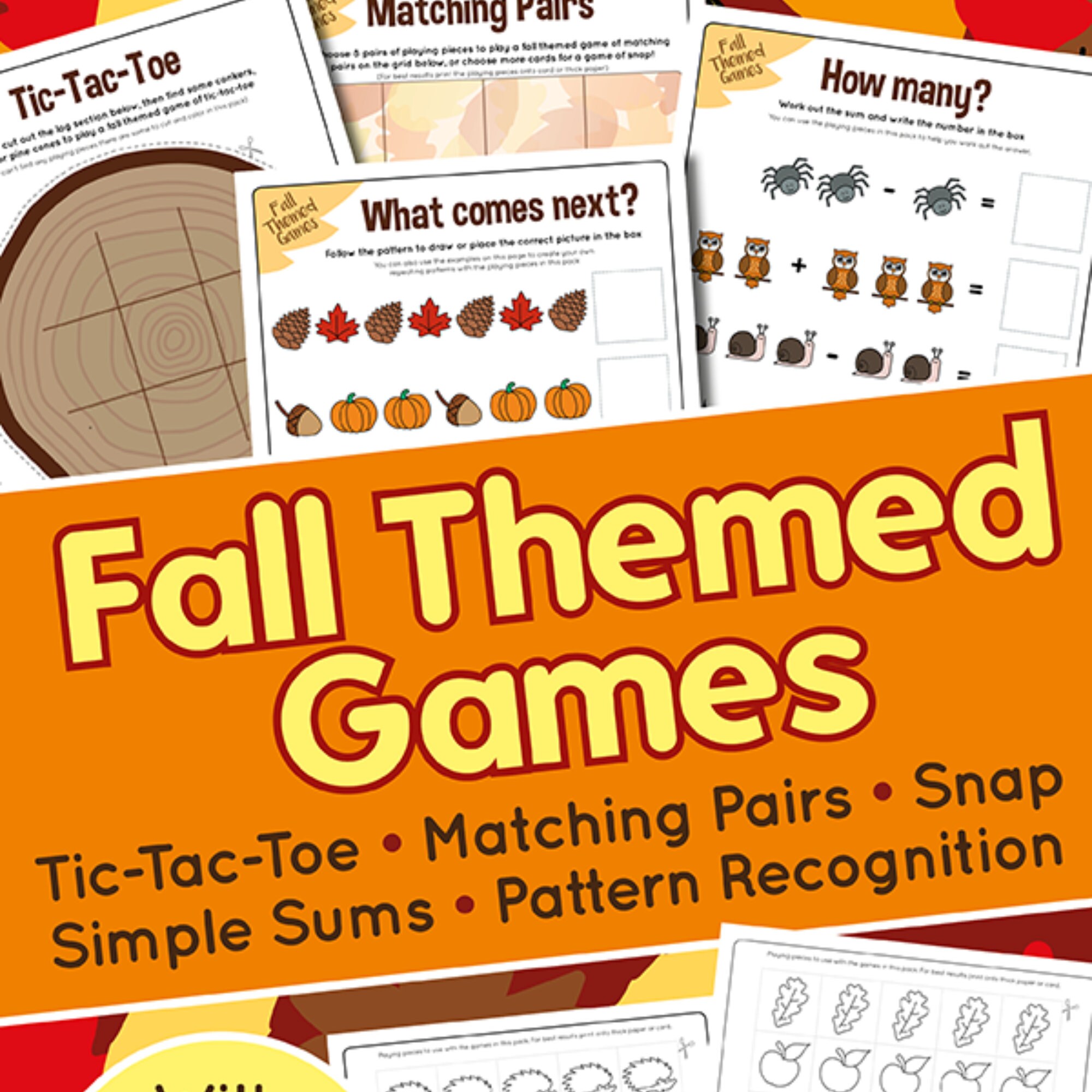 Fall Themed Printable Games Pack Kids Tic-tac-toe Braingames - Etsy