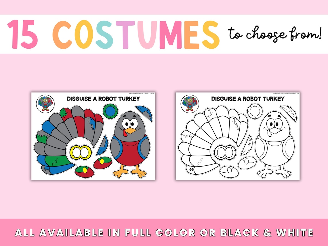 Printable Disguise a Turkey Craft, 15 Turkey Costumes, Instant Download ...