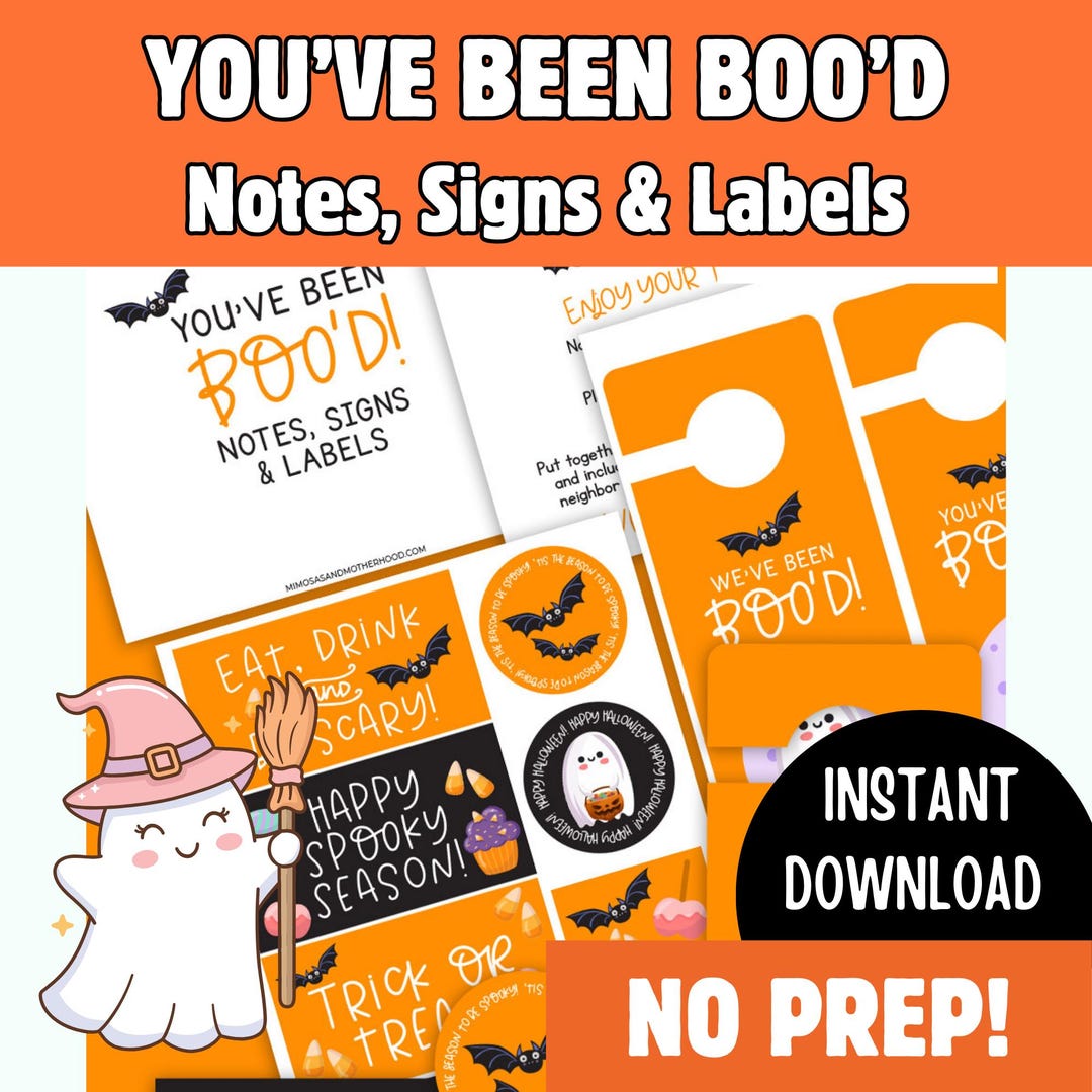 You've Been Booed Printable Sign, Halloween Notes & Labels (digital ...