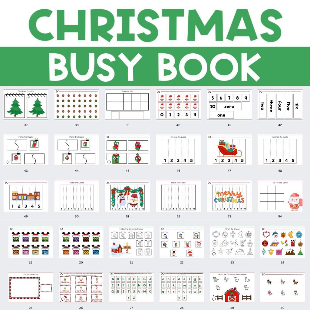 64 Pg Printable Christmas Busy Book for Toddler Preschool Learning ...