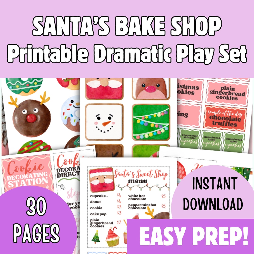 Santa’s Bake Shop Dramatic Play Kit – Printable Christmas Pretend Play ...