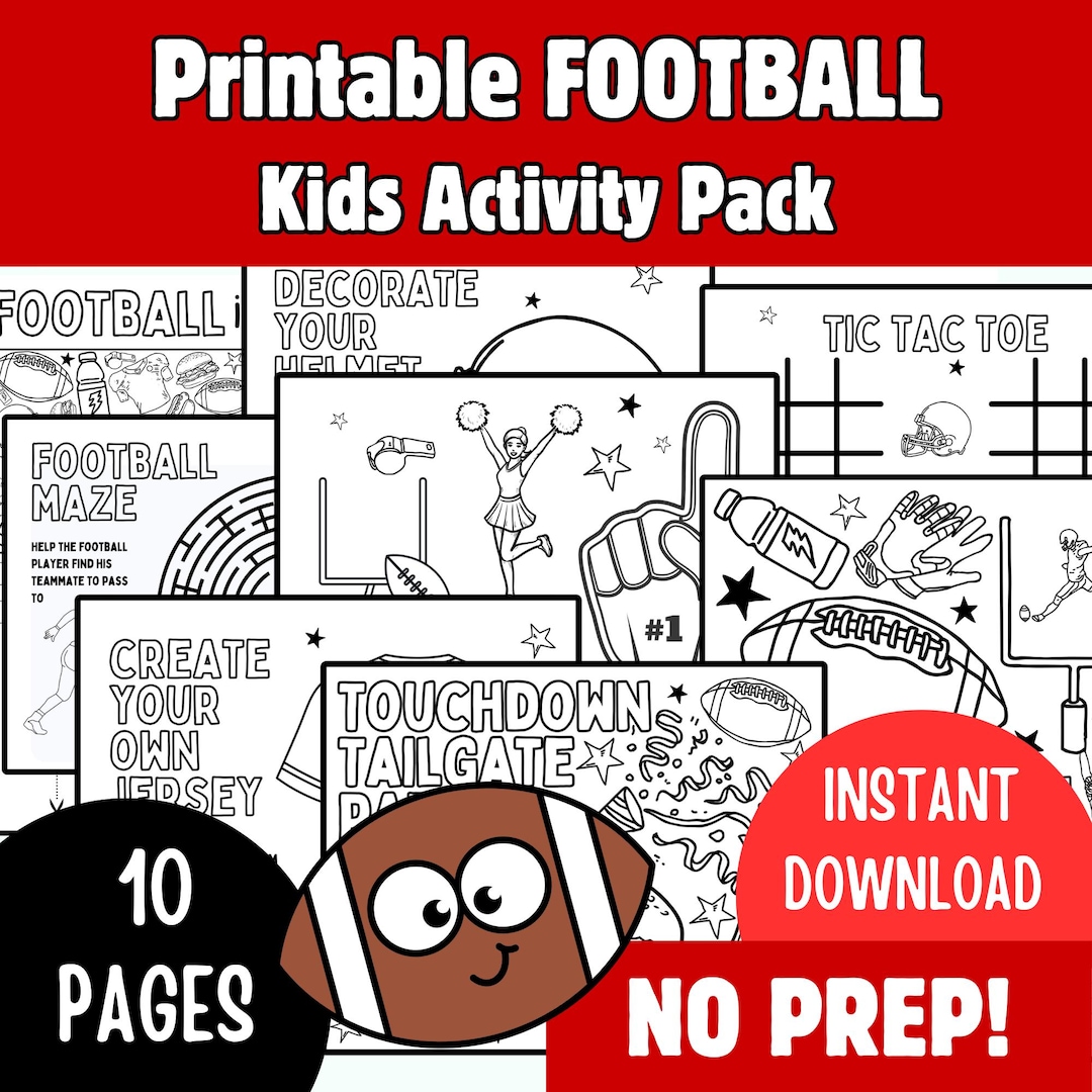 Printable Football Activity Pages, Kids Game Bundle (PDF) - Etsy