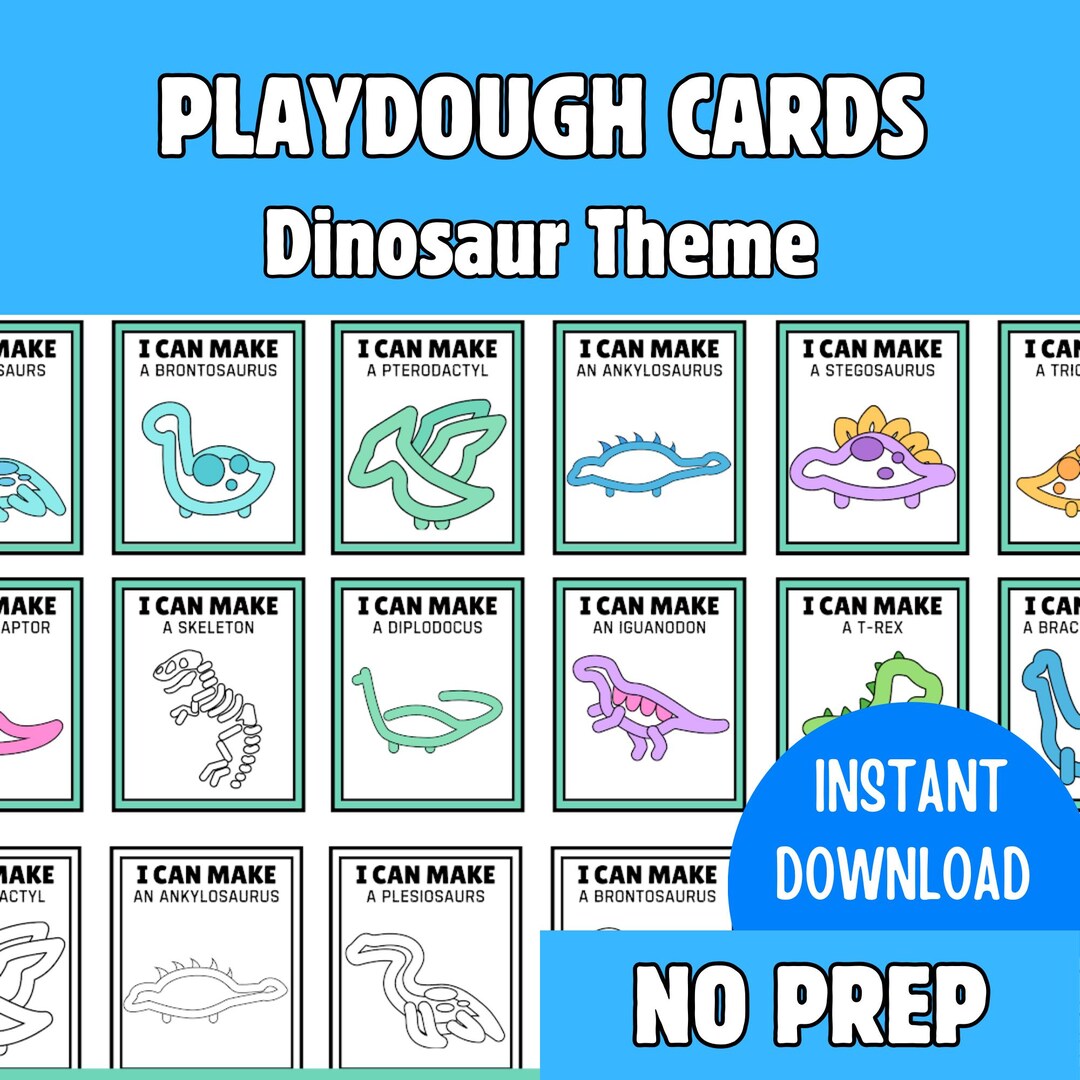 Dinosaur Playdough Cards, Play Doh Mats Activity Sheets for Toddlers ...