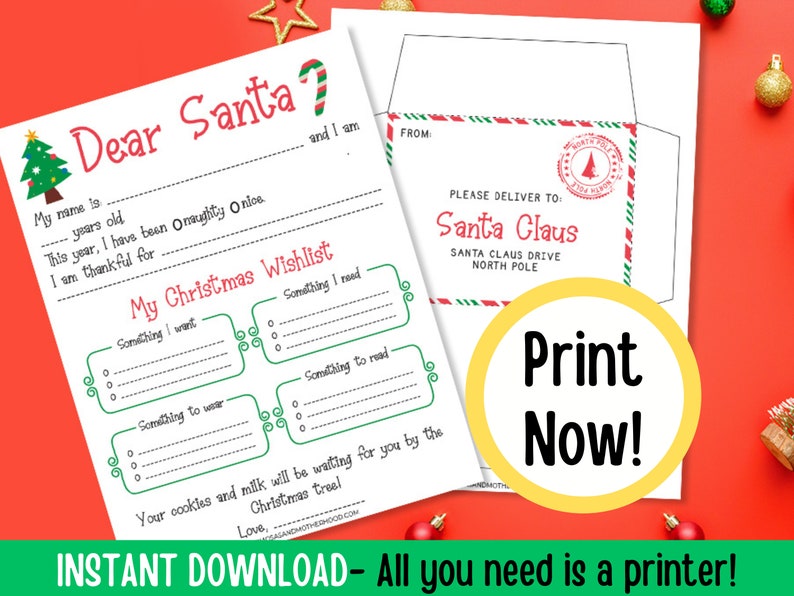 Kids Letter to Santa Printable, Dear Santa Printable Letter to Santa ...