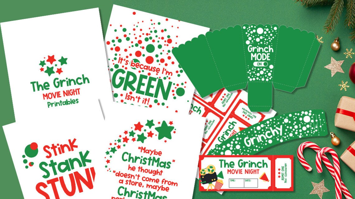 Grinch Movie Night, Movie Night Ticket Download and Print Instantly ...