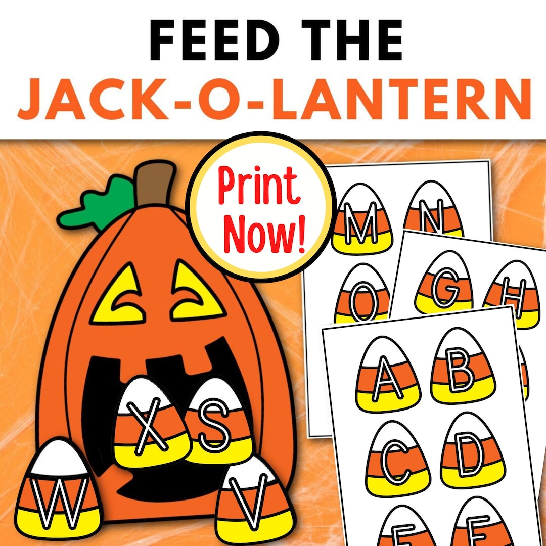Feed the Jack-o-lantern ABC Printable, Spooky Pumpkin 26 Uppercase ...