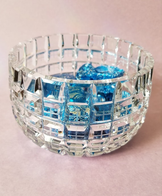 Crystal Bowl Hand Cut Modern Design Squares Round Candy Dish - Etsy