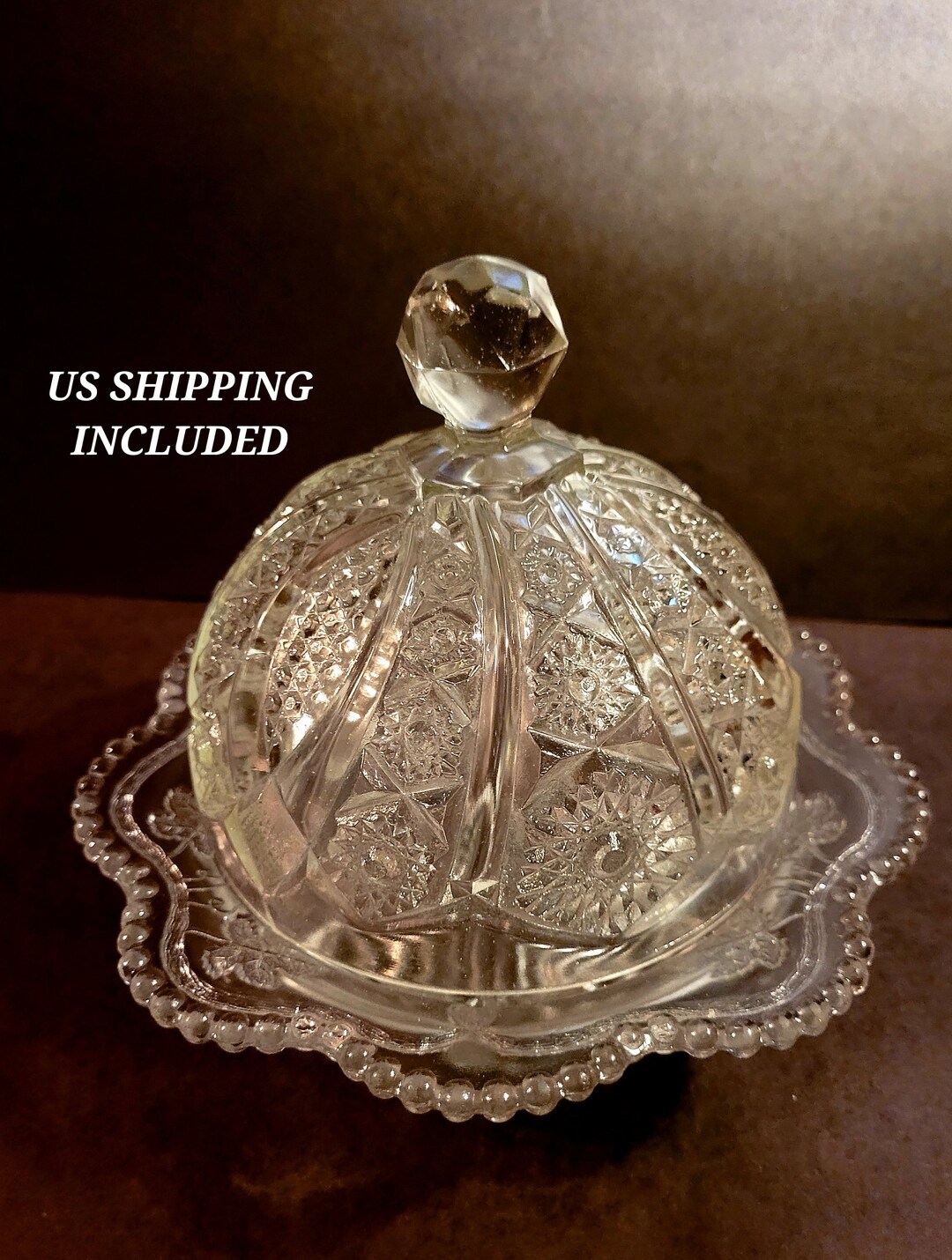 Butter Dome Butter Dish Pressed Glass Cheese Keeper Vintage Pressed ...