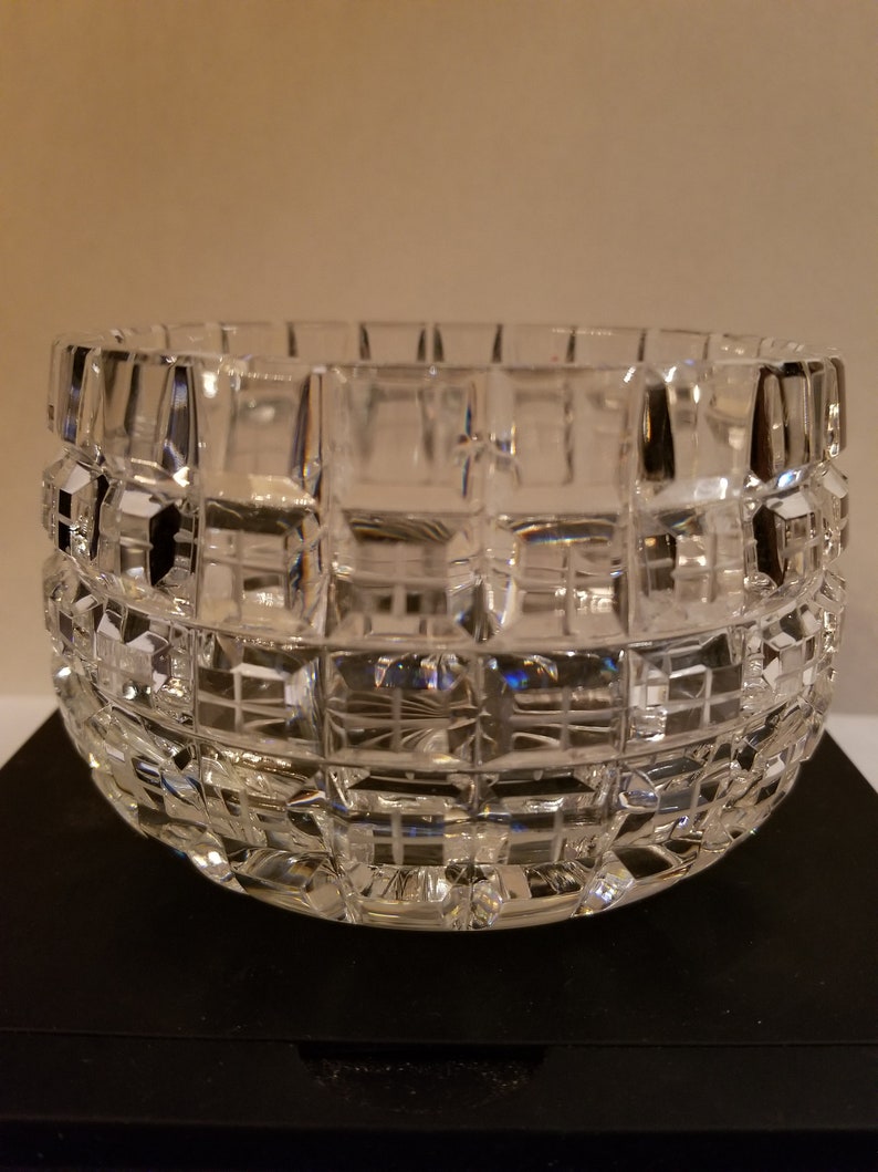 Crystal Bowl Hand Cut Modern Design Squares Round Candy Dish Vintage ...