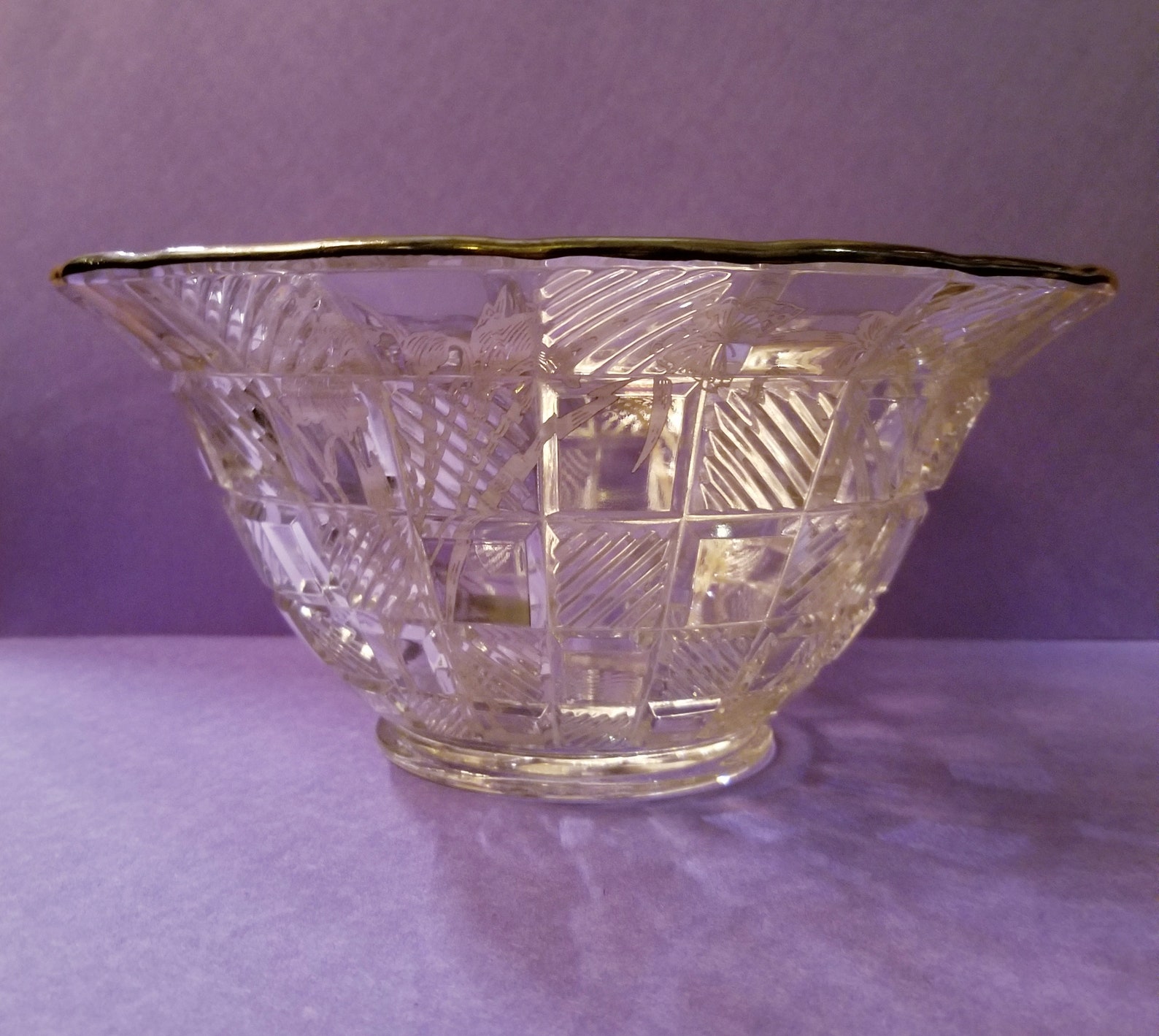 Checkered Glass Bowl Art Nouveau Sterling Silver Inlay Irises - Etsy Norway