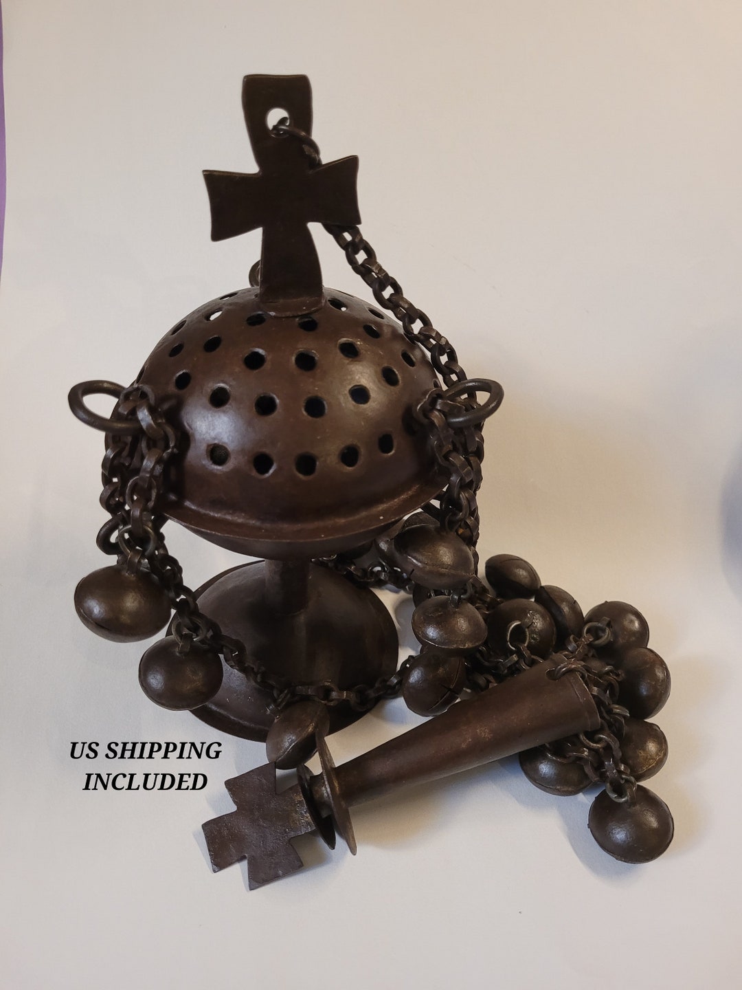 Censer Thurible Hanging Incense Burner Hand Made Vintage Wrought Iron ...