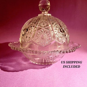 Butter Dome Butter Dish Pressed Glass Cheese Keeper Vintage Pressed ...