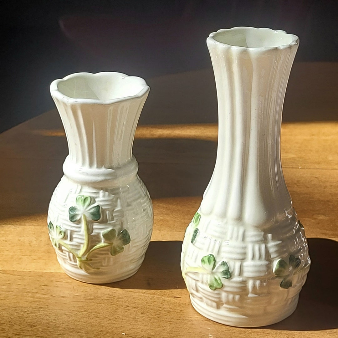 Small Vases Shamrock and Trellis Belleek Look Unmarked Irish Vintage ...